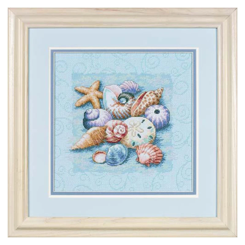Amishop Counted Canvas Cross Stitch Kits, Shells on Blue, Sandy Beach ...