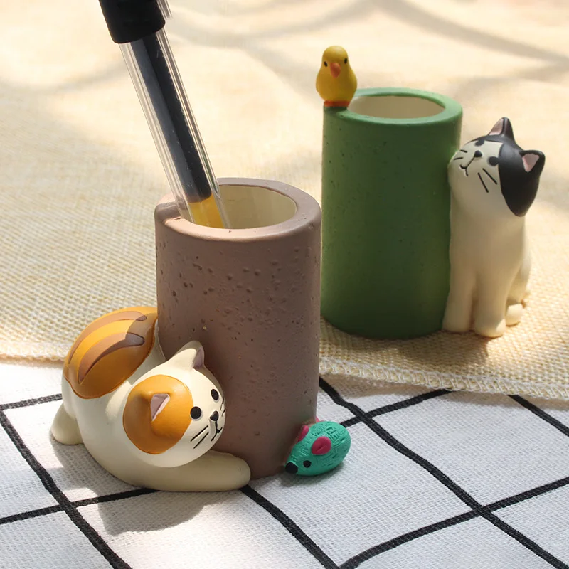 Cute Cat Catching Mice Pen Holder Stationery Storage Office Gadgets ...