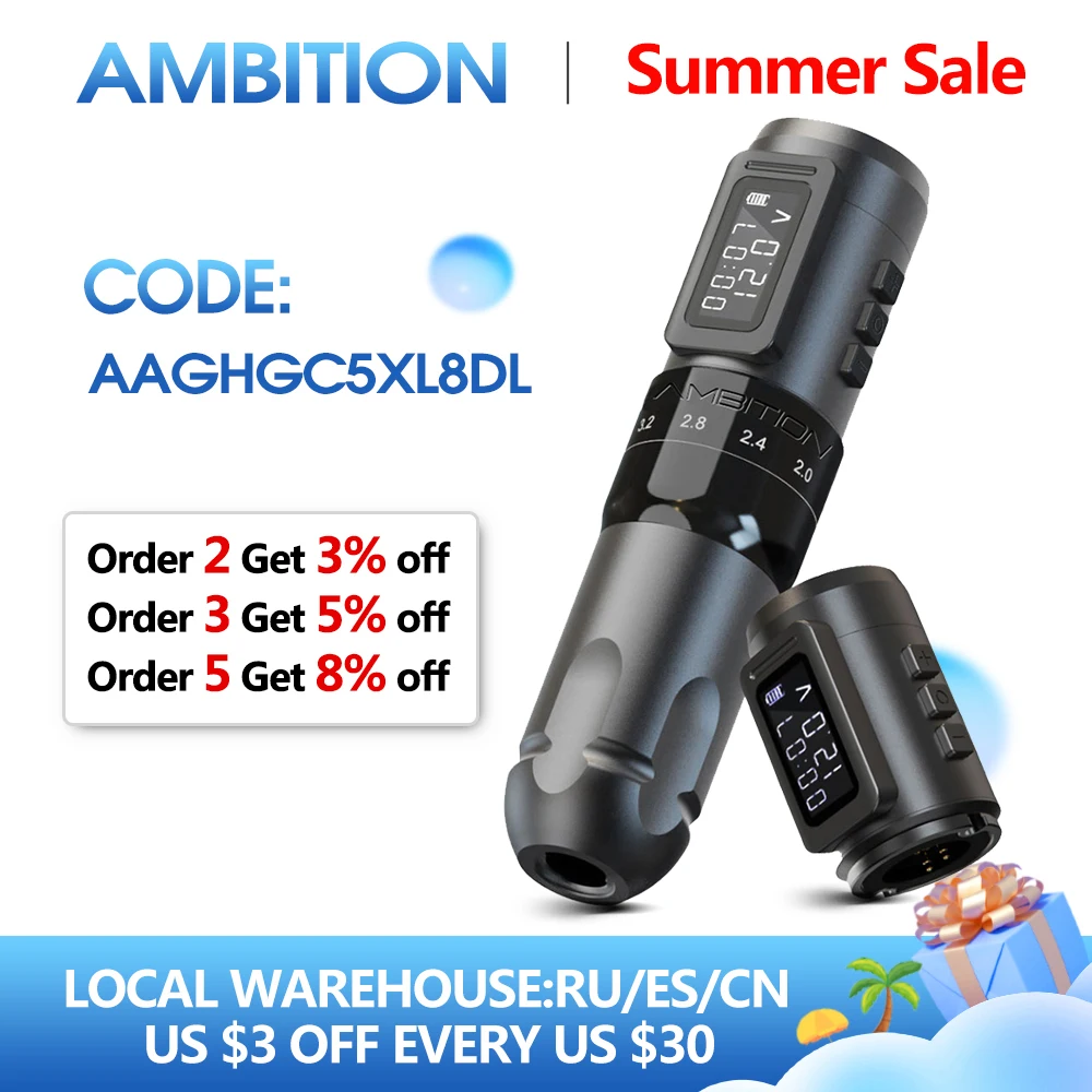 Ambition Mars Professional Wireless Tattoo Machine Pen Adjustable ...