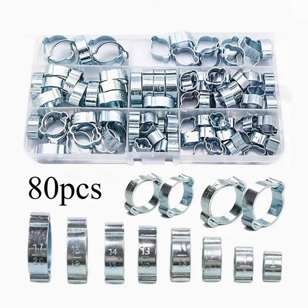 80pcs Stainless Steel Double Ear Crimp O Clips Air Fuel Hose Pipe ...