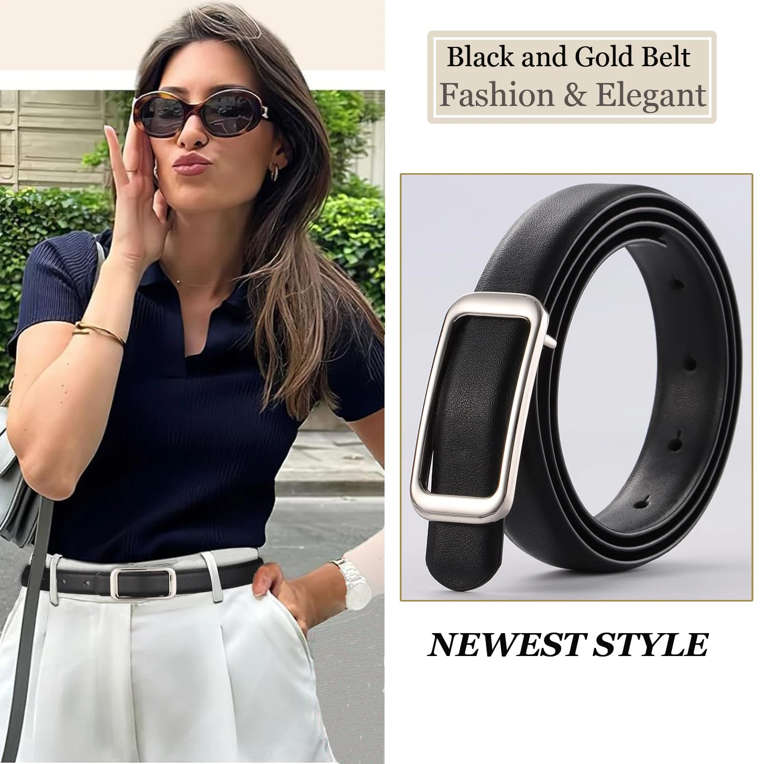 New Casual Women's Leather Belt for Jeans Pants Fashion Belts with Gold ...