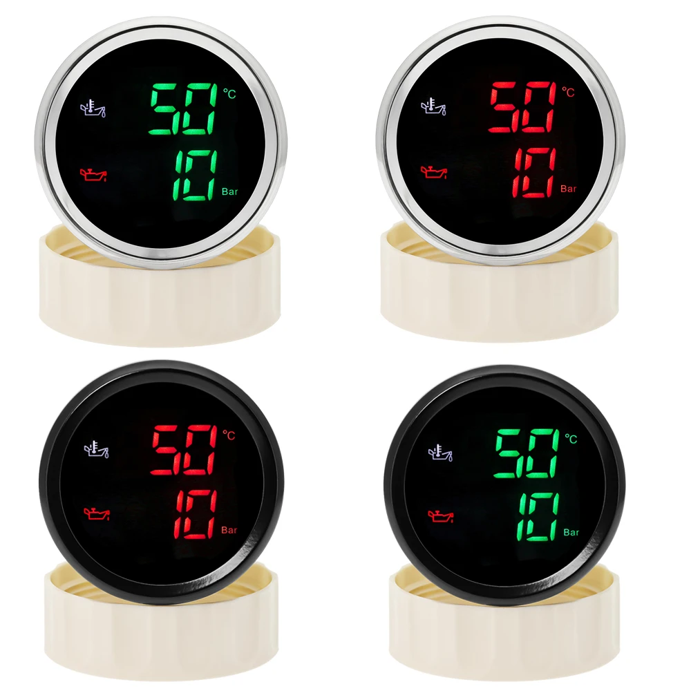2 IN 1 Car Digital Display Oil Temperature+Oil Pressure Gauge 52mm Car ...