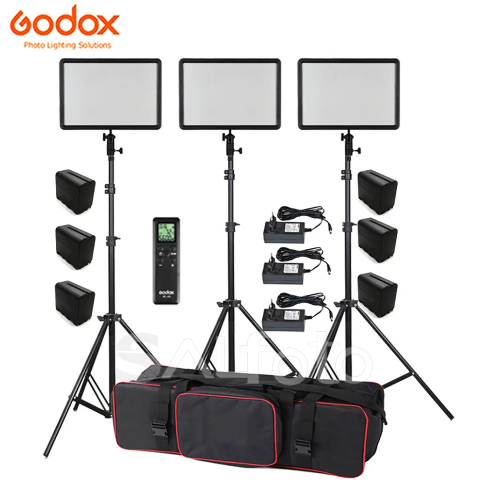 3x-Godox-Ultra-Slim-LEDP260C-6pcs-Batteries-Bi-color-3300-5600K-LED ...