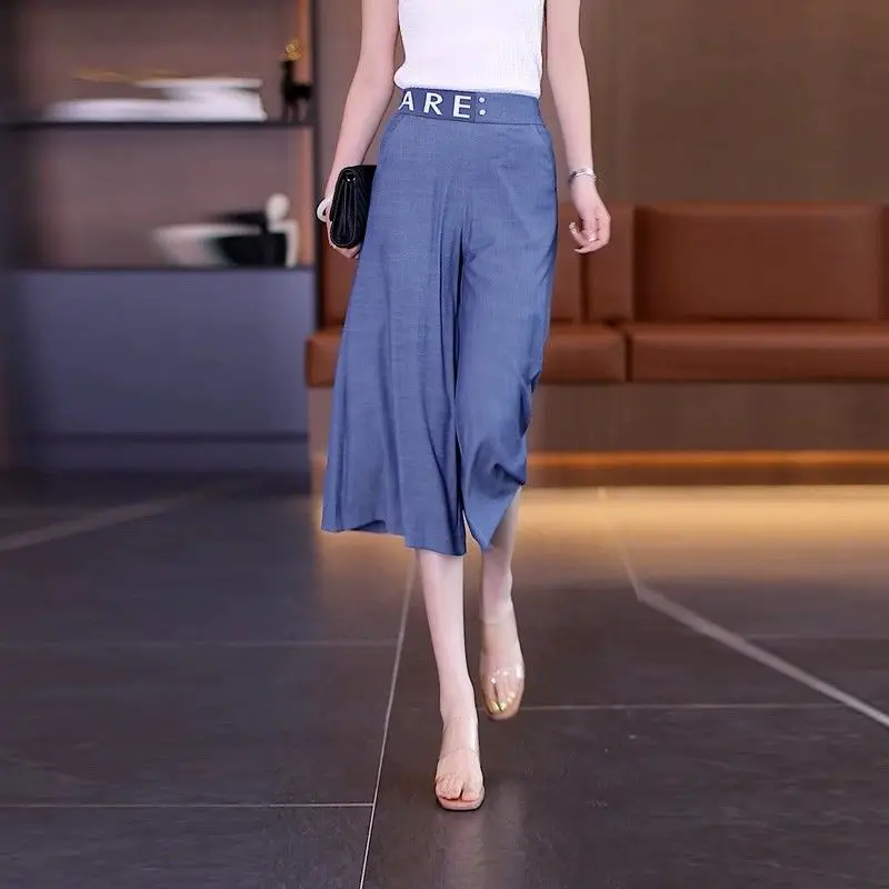 Summer-Thin-Fashion-Letter-Elastic-Waist-Wide-Leg-Pants-Ladies ...