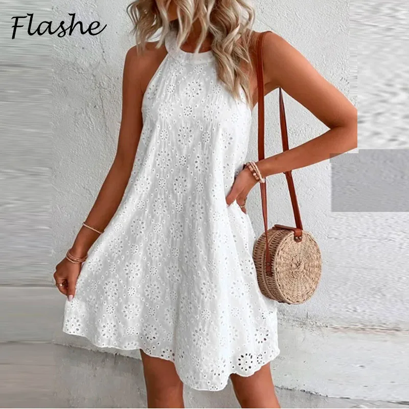 White Mini Dress Women Summer Casual Halter Dresses For Women Elegant ...