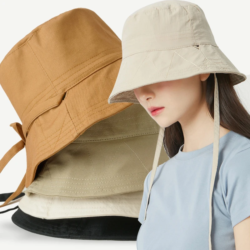 Ins-Summer-Drawstring-Fisherman-Hat-Solid-Color-Simple-Cotton-Bucket ...