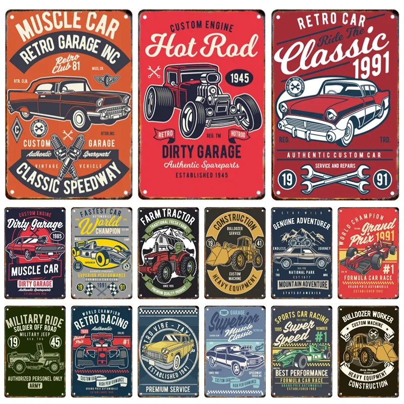 1pc-Classic-Car-Metal-Signage-Tin-Painting-Vintage-Car-Poster-Plaque ...
