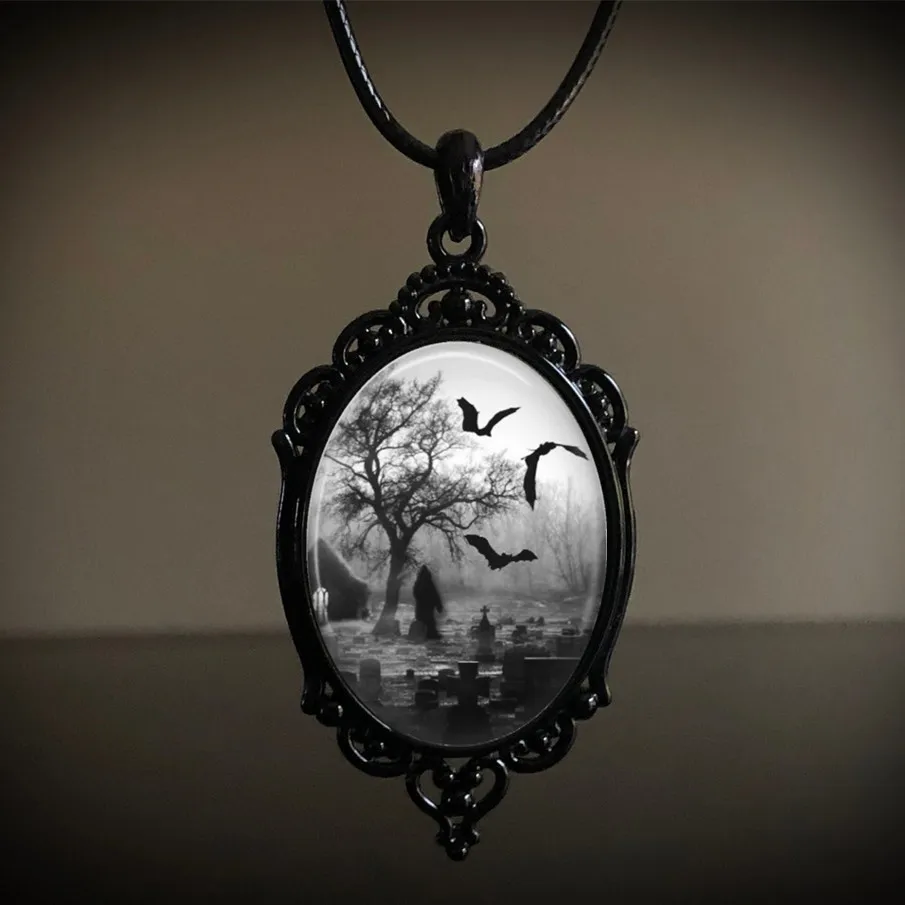 Gothic Bat Cemetery Charm Necklace For Women Man Fashion Witch Jewelry ...