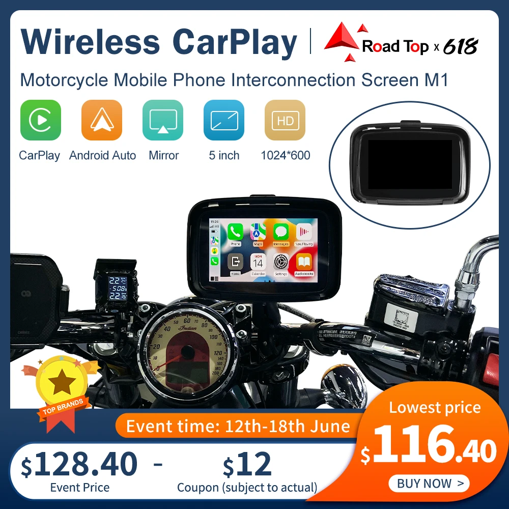 ROAD TOP 5” Waterproof Wireless Android Auto Apple Carplay Screen for ...