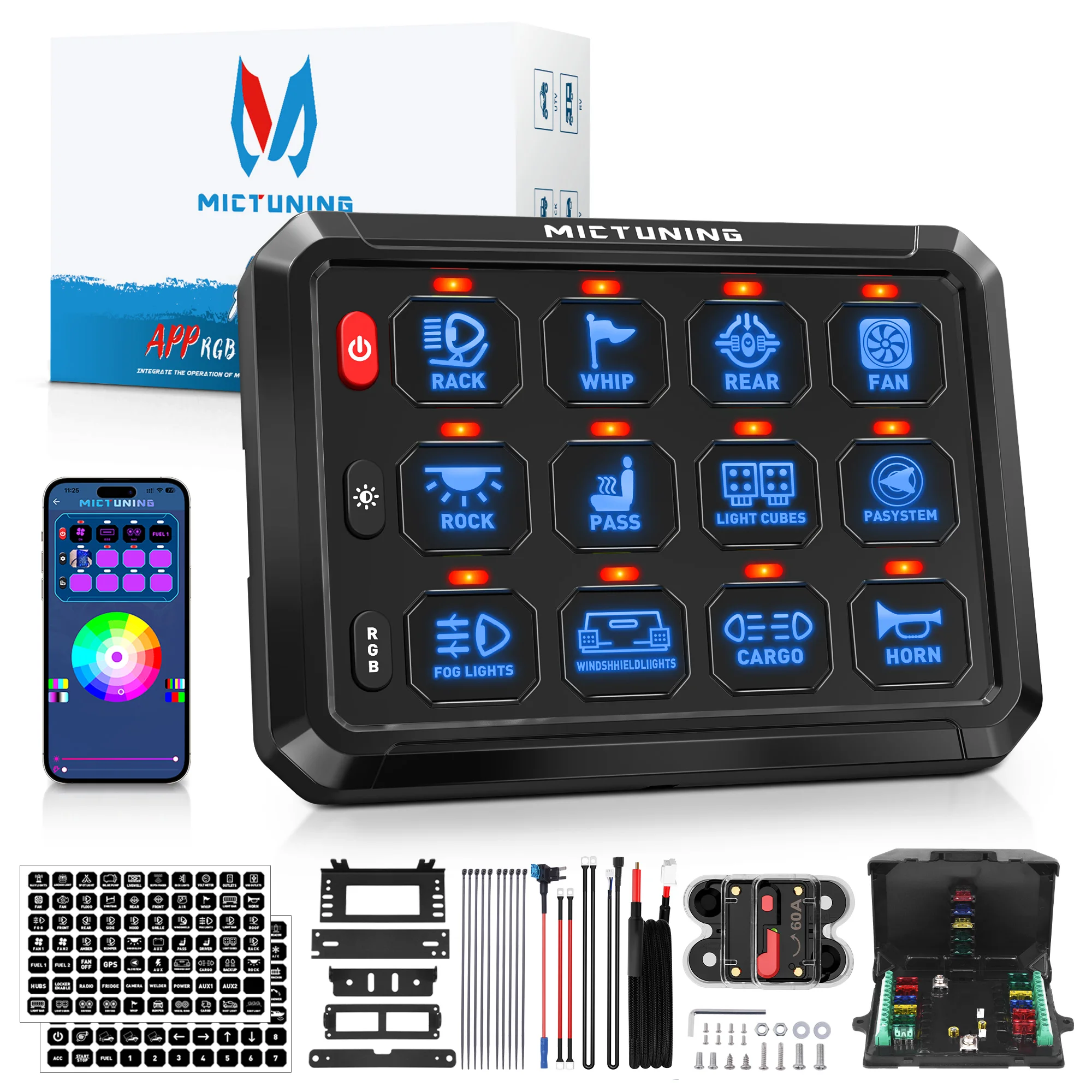 MICTUNING 5.5" RGB 12 Gang Switch Panel App Control Circuit Control ...
