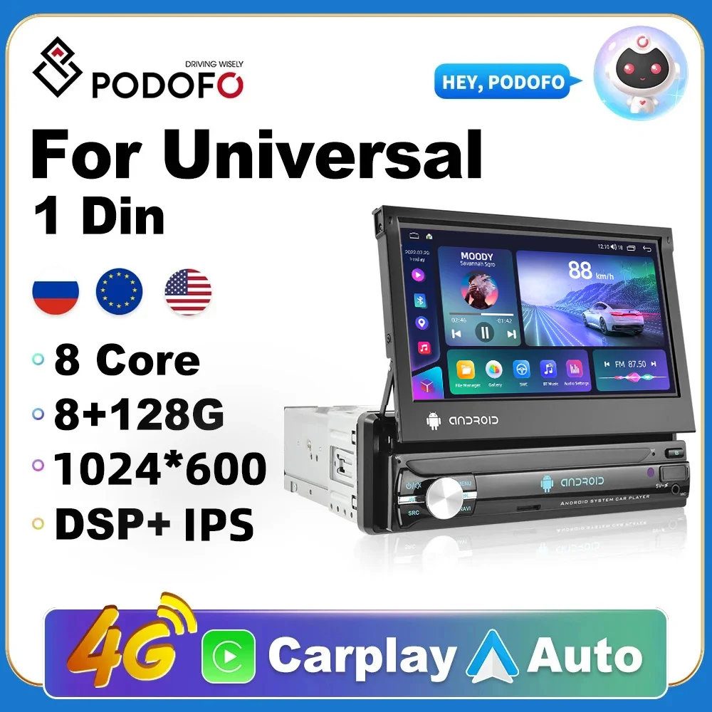 Podofo One Din Car Radio Mp5 Player Gps Navigation Multimedia Car Audio Stereo Bluetooth 7" Hd ...