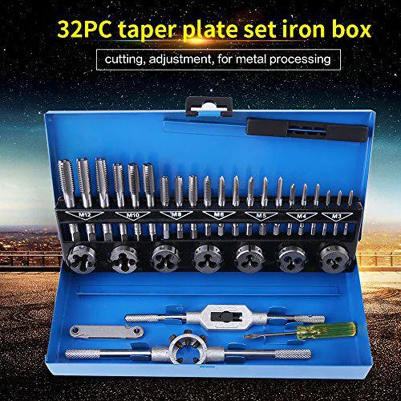 6-32pcs-Screw-Thread-Hand-Metric-Tap-Wrench-And-Die-Set-Hand-Threading ...