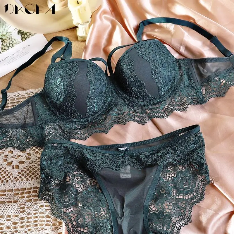 Clearance-Sexy-Lingerie-Lace-Push-Up-Bra-Set-Thick-Brassiere-Bandage-Green-Brand-Women-Underwear ...