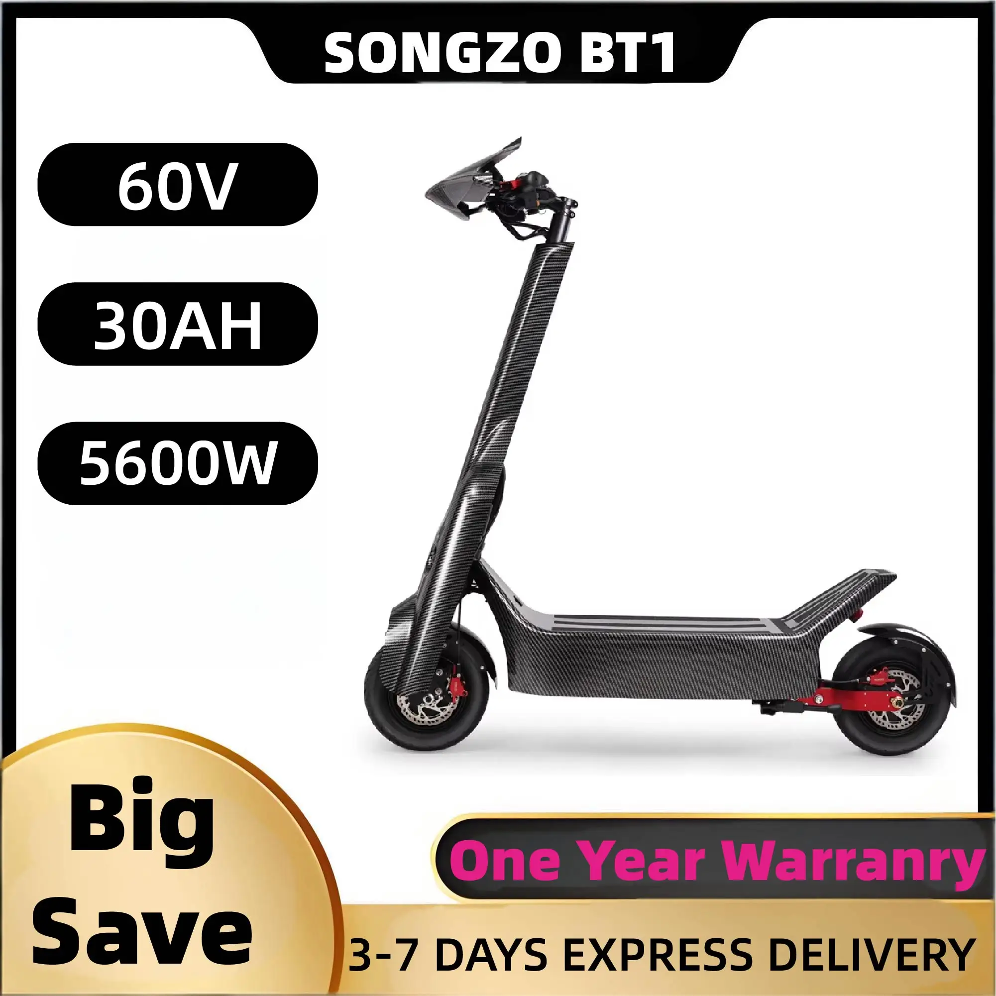 SONGZO BT1 Electric Scooter 5600W Strong Motor 60V 30Ah 16850 Battery ...