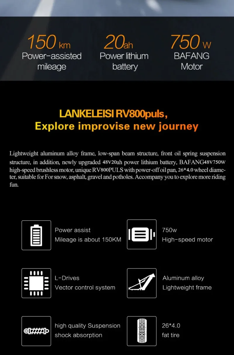 LANKELEISI RV800 Ebike 750W Motor 48V20Ah Full Suspension Electric ...