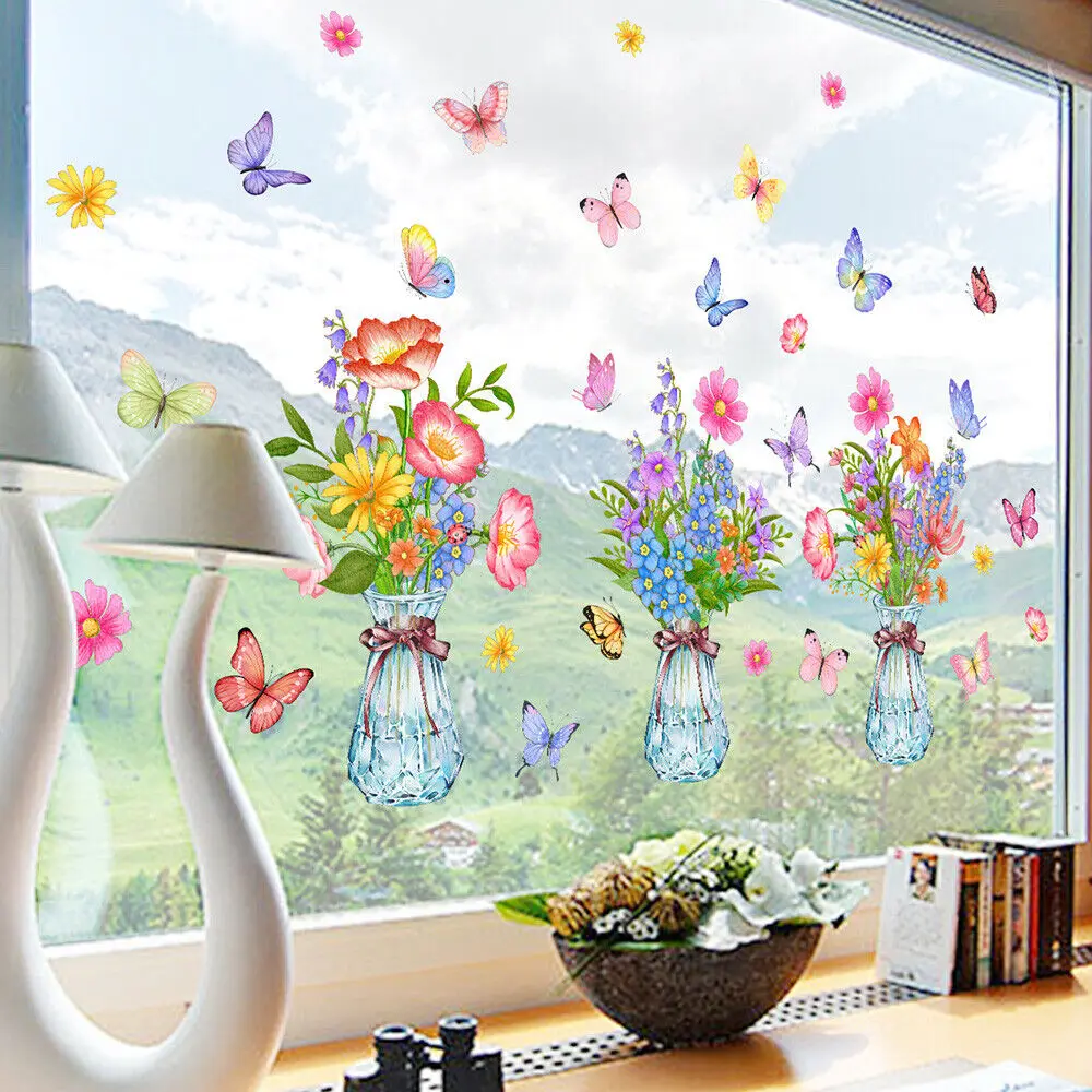 3Pcs-20-30cm-Green-Plant-Flower-Electrostatic-Glass-Sticker-Clings ...