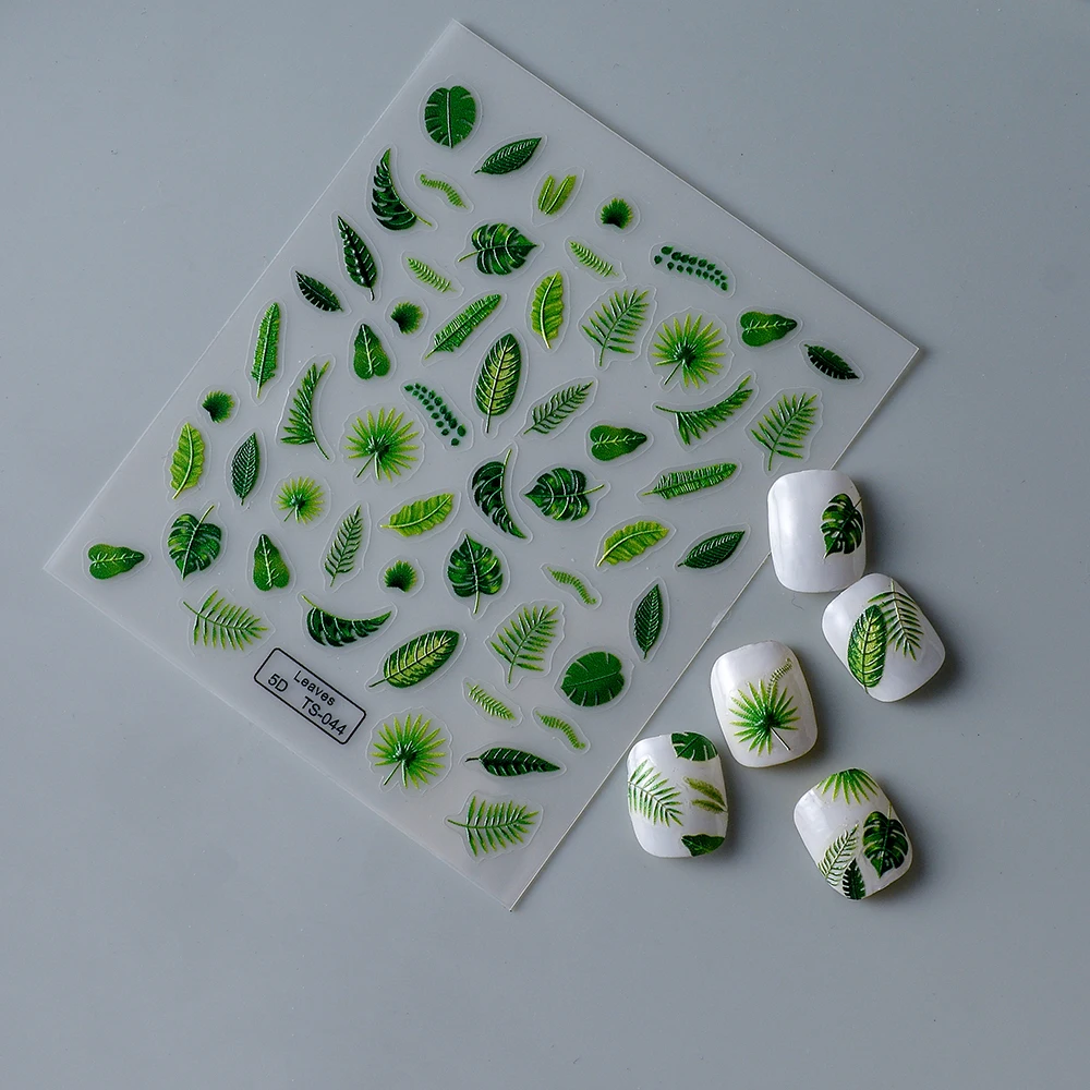 Summer-Color-Green-Leaves-5D-Nail-Sticker-Embossed-Adhesive-Nail-Art ...