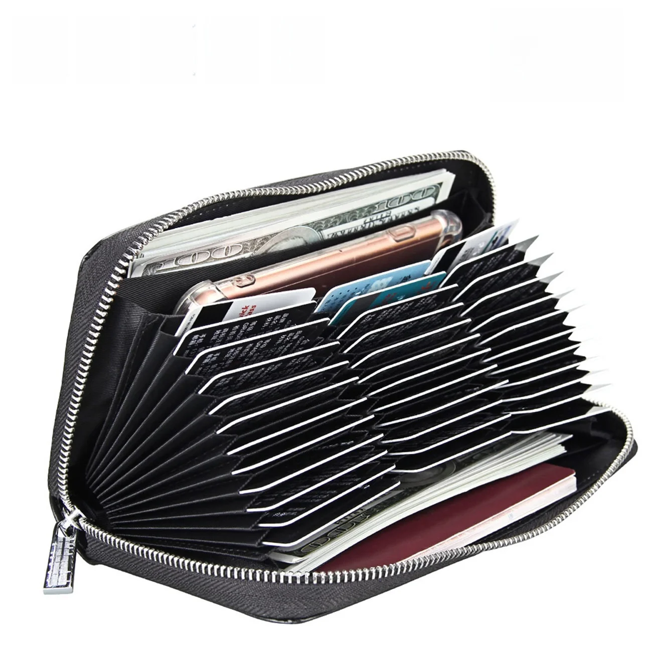 Large Capacity Leather Card Holder Long Style Accordion Multi-Card Slot ...