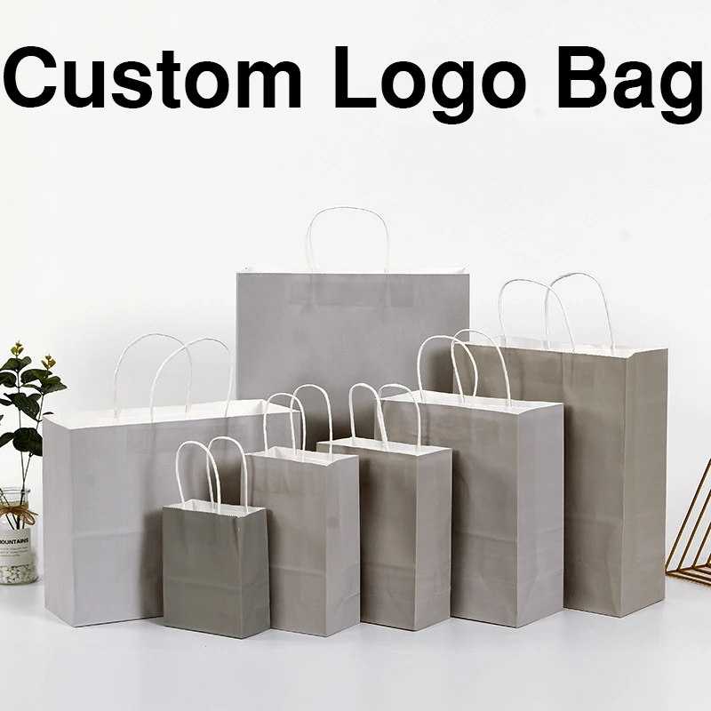 10-Pcs-Custom-Logo-Gray-Kraft-Bags-Gift-Paper-Packing-Bag-Packaging ...
