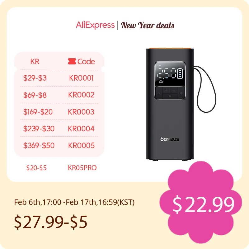 반려 물고기 무소음펌프 Baseus 차량용 무선 에어 펌프 휴대용 공기 압축기 오토바이 자전거 전기 타이어 팽창기 Lcd 디지털 디스플레이 포함 Good Item