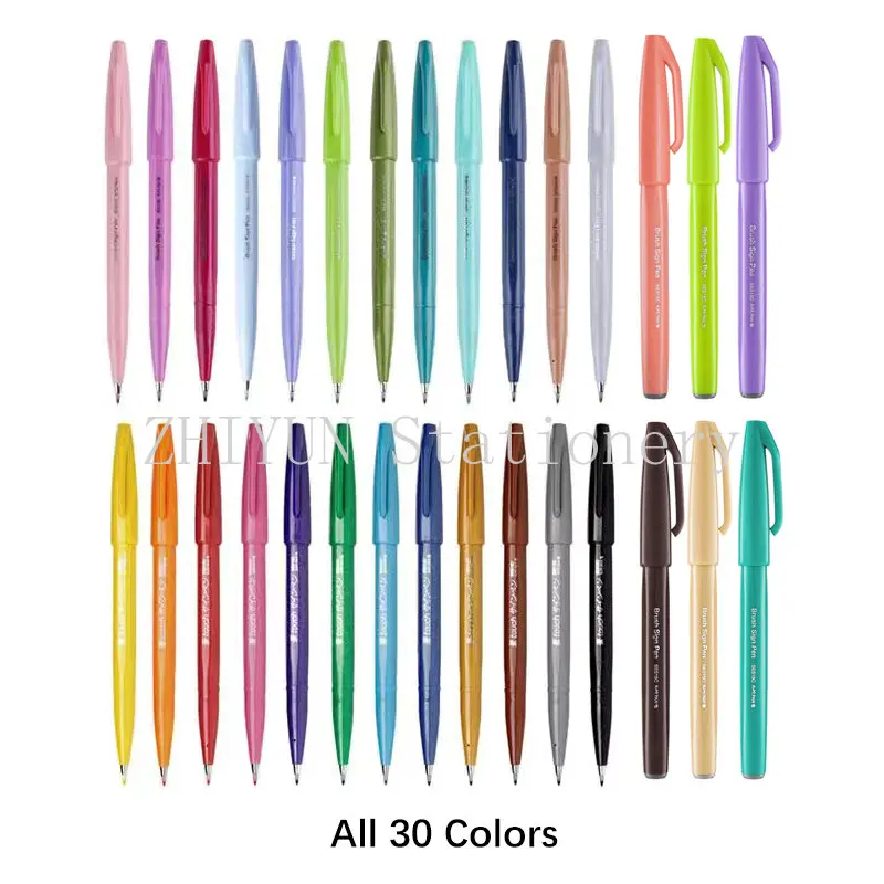 All 30 Colors Japan Pentel Touch Brush Sign Pens Fude Pen Soft Flexible ...