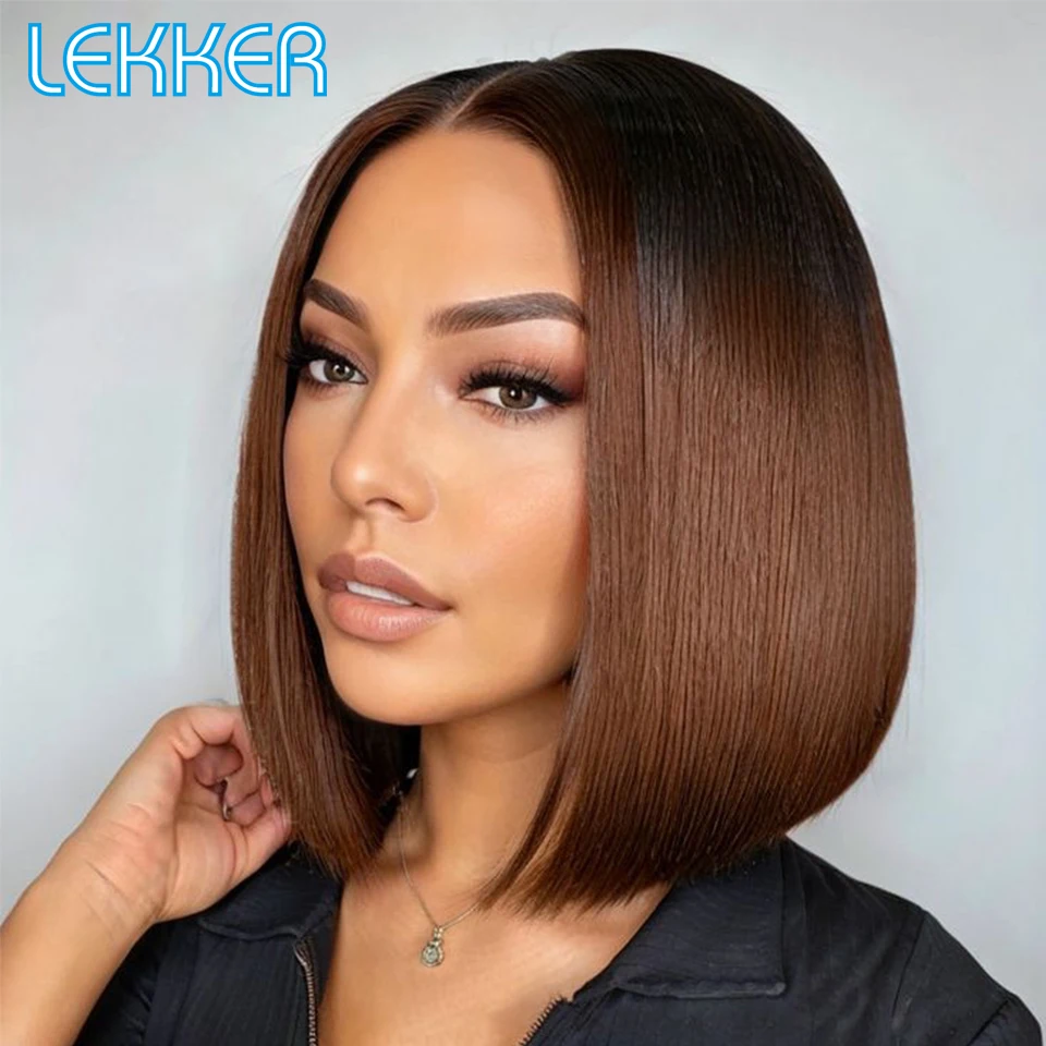 Lekker-Chocolate-Brown-Short-Straight-Bob-T-Lace-Front-100-Human-Hair ...