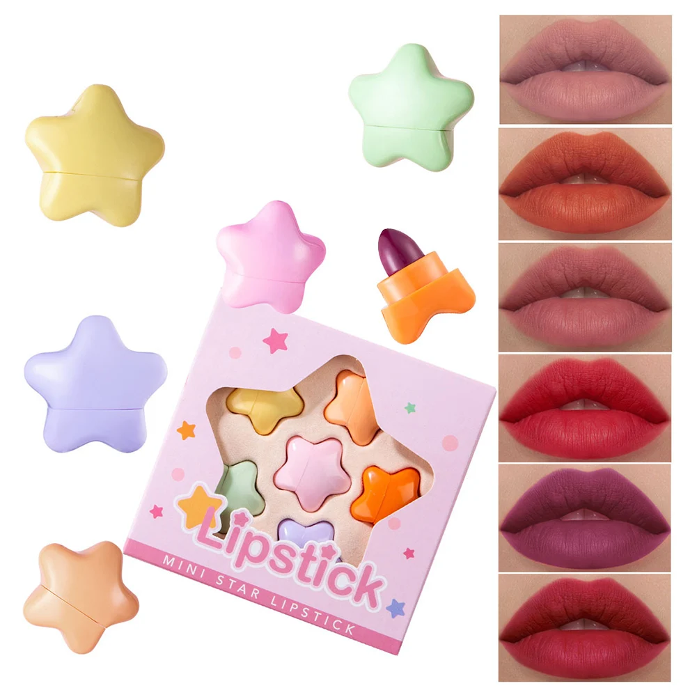 6Pcs-Set-Mini-Star-Candy-Lipsticks-Matte-Velvet-Lip-Glaze-Waterproof ...