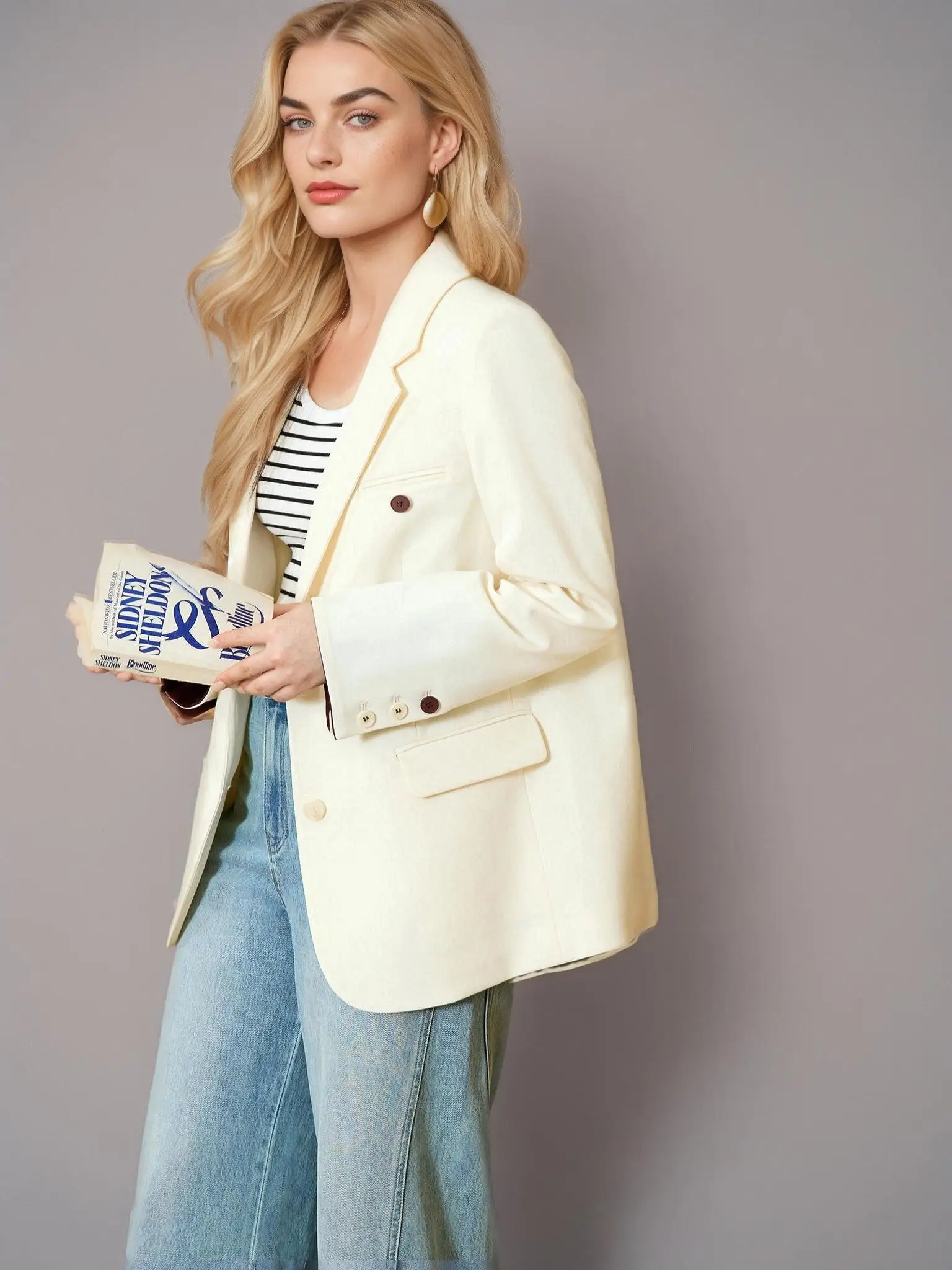 DUSHU Plus Gray Blazer Jacket For Women 2025 Spring New Design Elegant ...