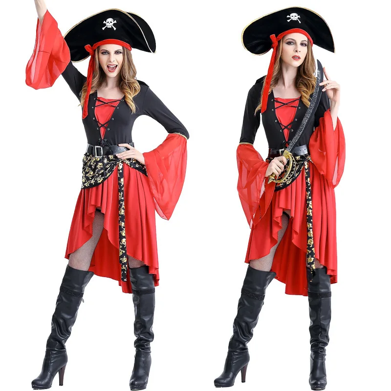 Female Caribbean Pirates Captain Costume Halloween Role Playing Cosplay ...