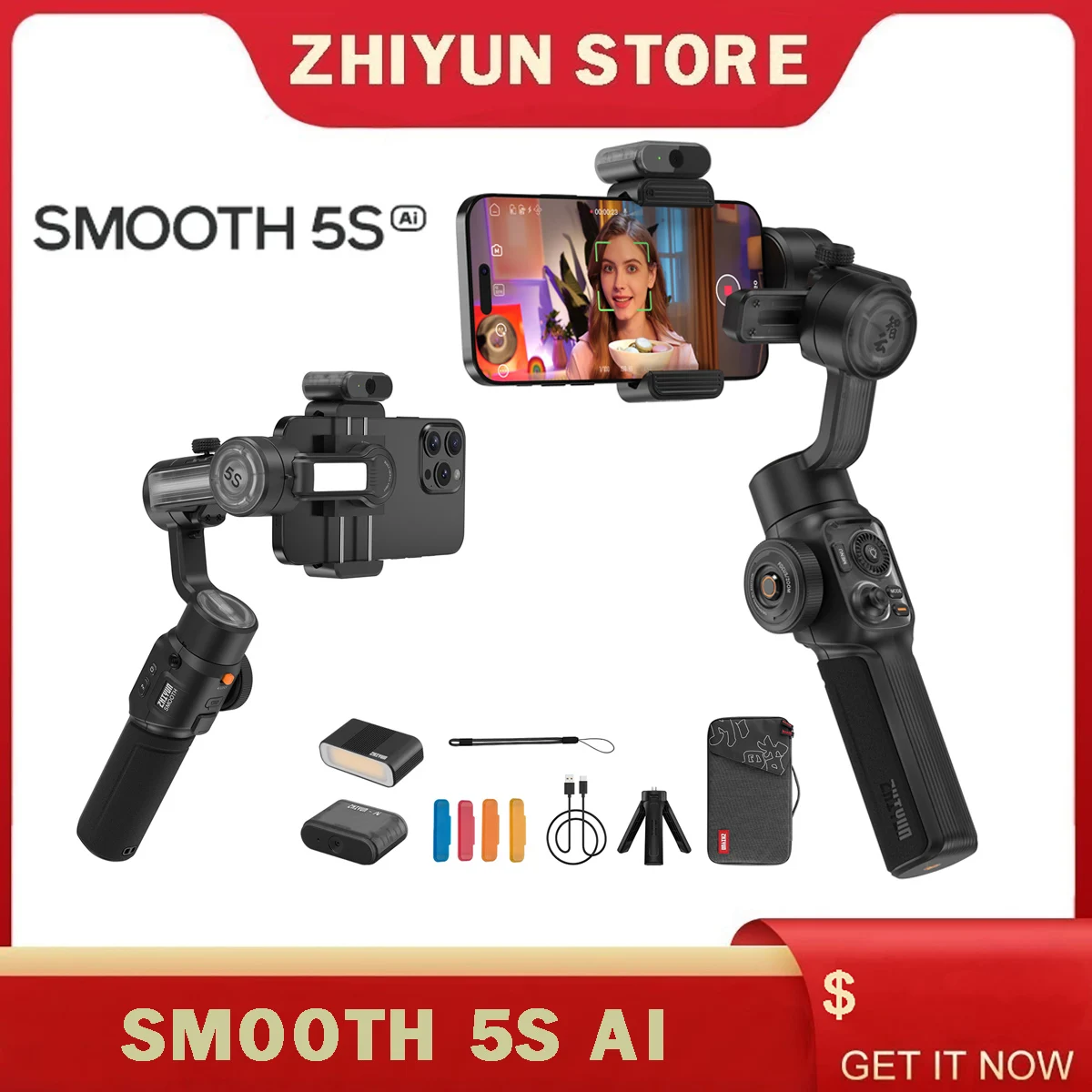 ZHIYUN-Smooth-5S-AI-5S-Handheld-Stabilizer-3-Axis-Outdoor-Smartphone ...