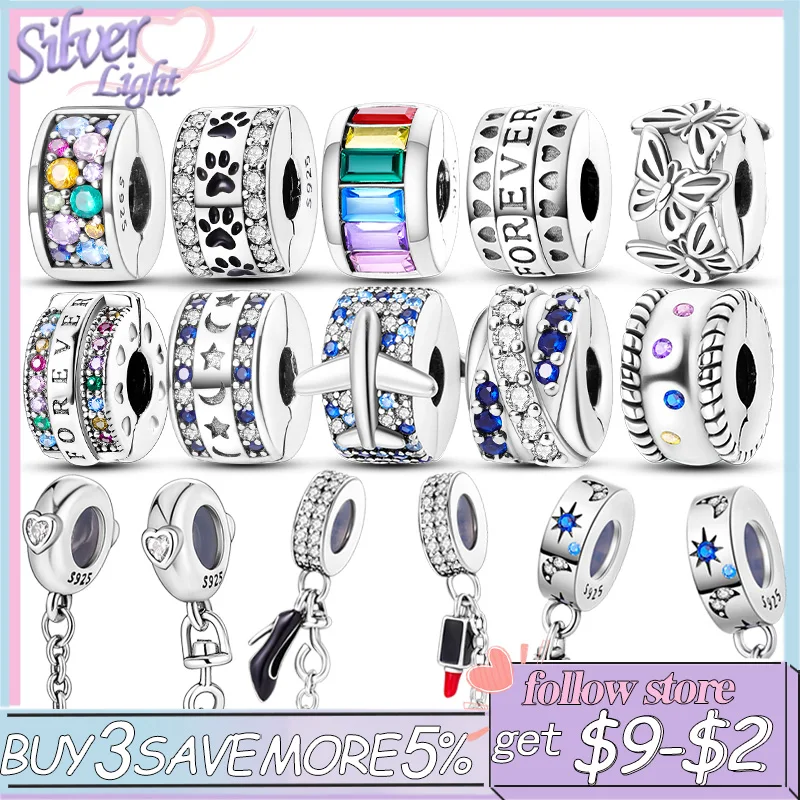 2023 Hot Sale 925 Sterling Silver Safety Clips Charms Chain Stopper Fit ...
