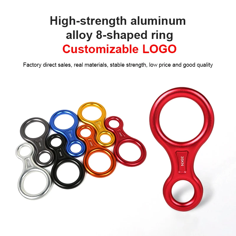 35KN-Climbing-Ring-Rope-8shape-Carabine-Gear-Rigging-Aluminum-Descender ...