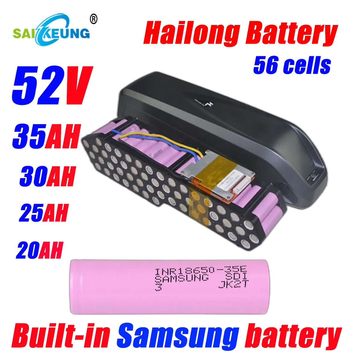 18650 삼성 배터리 팩 52V 20 30 35AH Hailong 리튬 배터리 48V 23 24AH 전기 자동차 자전거 배터리 30A BMS 500W 1000W|교체배터리 ...