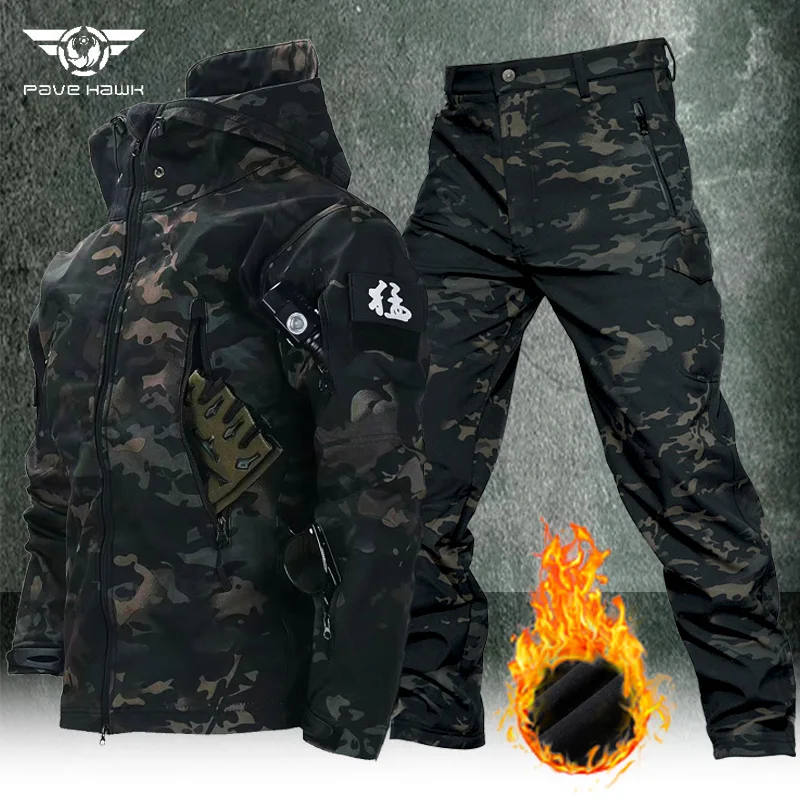 Tactical-Set-Military-Softshell-Wear-resistant-Hooded-Jacket-Fleece ...