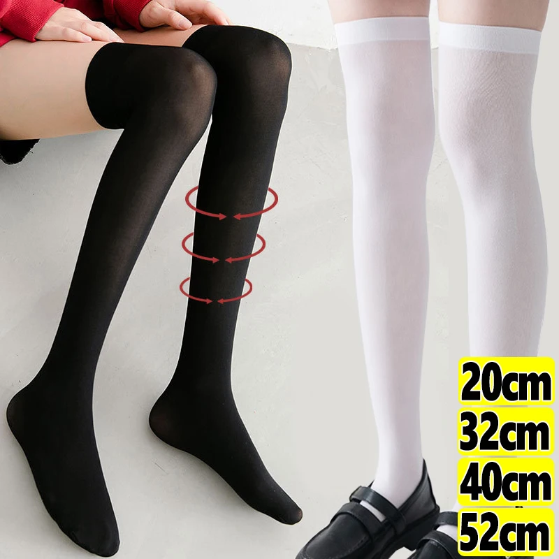 Silk-Sox-Thin-White-Black-Knee-Sock-JK-Women-Stocking-Lolita-Uniform ...