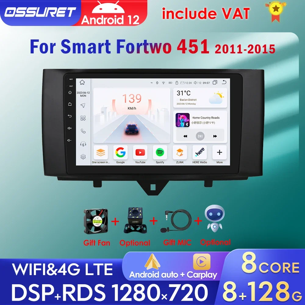 Android-Car-Radio-For-Smart-Fortwo-451-2011-2015-Wireless-CarPlay ...