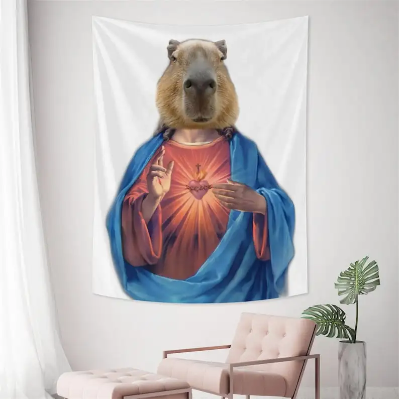 Funny Meme Tapestry, Capybara Jesus Tapestry Poster Animal Wall Hanging ...