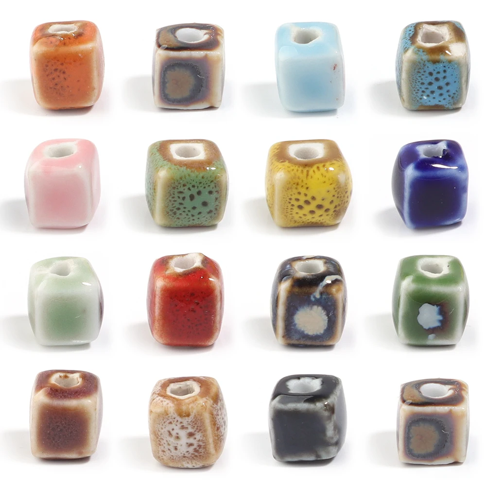 10pcs/lot Colorful Square Ceramic Beads Floral Glaze Porcelain Bead for ...
