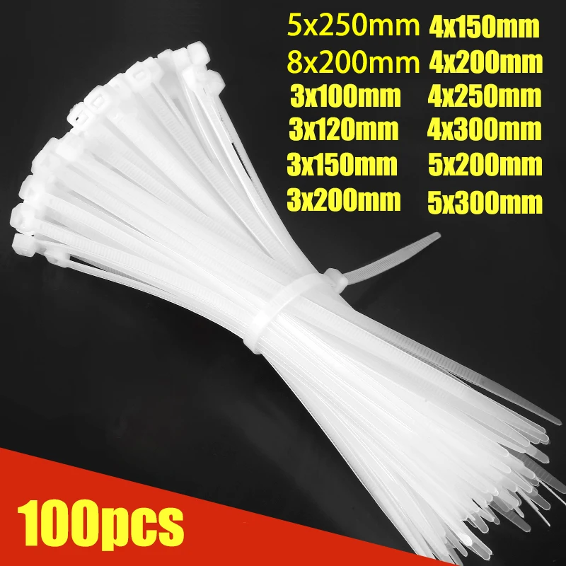 100pcs/bag cable tie Self-locking plastic nylon tie White Organiser ...