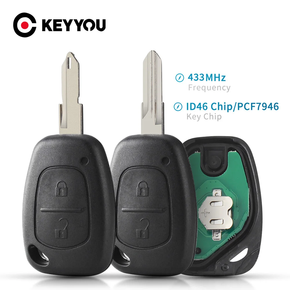 KEYYOU 433MHZ 2 Buttons Car Remote Key For Renault CLIO SCENIC KANGOO ...