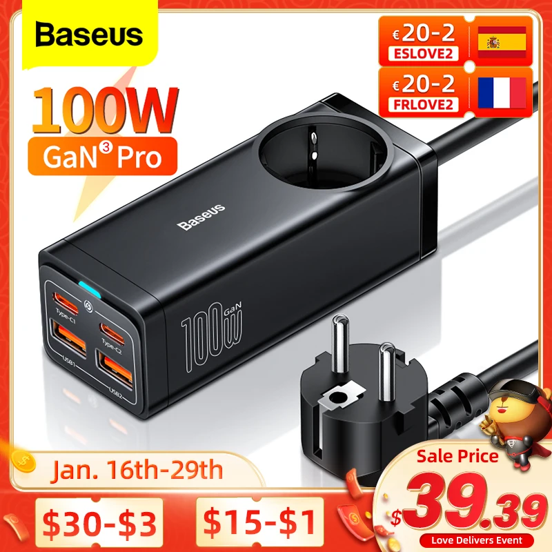 Baseus 100w 65w Gan Usb Charger Desktop Power Strip Type C Pd Qc Quick ...