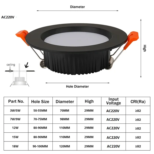 [DBF]Round LED Recessed Downlights Smart IC Driver 3W 5W 7W 9W 12W 15W ...