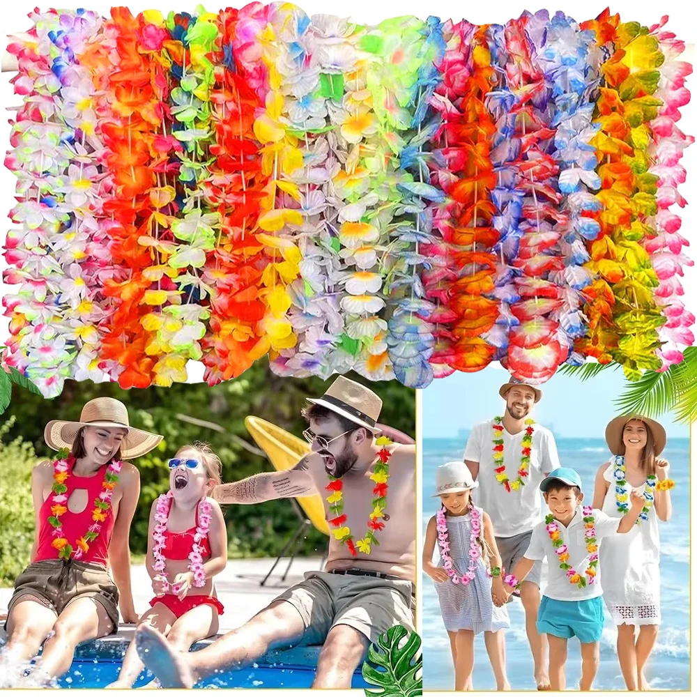 24/12pcs Luau Party Hawaiian Leis Bulk Decorations Colorful Tropical ...