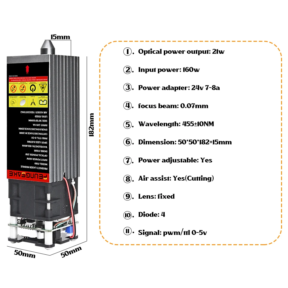 Laser Module 160W With Air Assist Optical Power 21W 4 Diode Laser Head ...