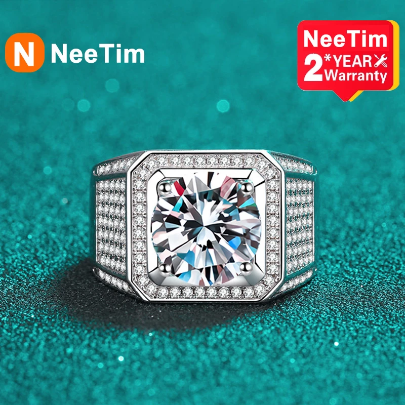 Neetim D Color 10 Carat Moissanite Ring For Men S925 Sterling Silver Plated With White Gold ...