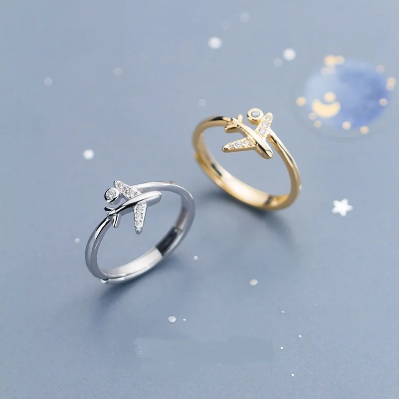 New Zircon Airplane Adjustable Open Finger Rings For Women Girl Korean ...