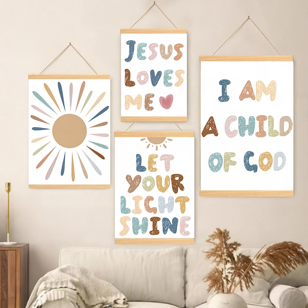 Inspirational Bible Verse Boho Sun Prints Canvas Solid Wood Hanging ...
