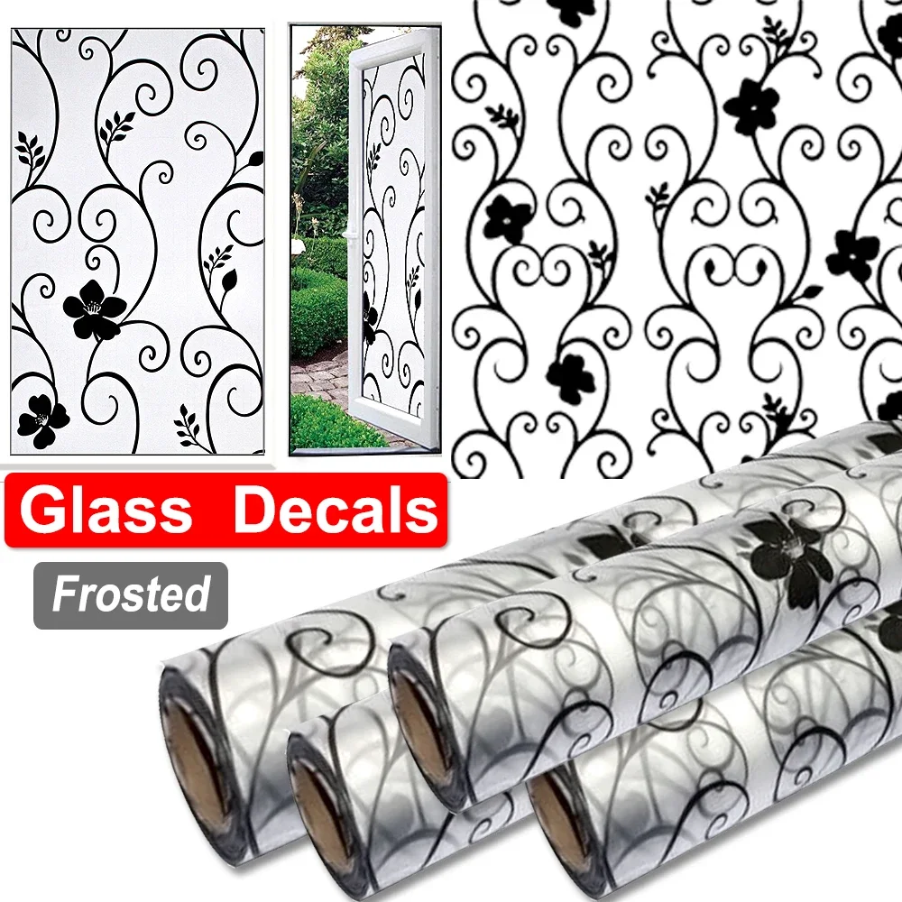 1-Roll-Window-Glass-Sticker-Frosted-Simple-Black-Flower-Pattern ...