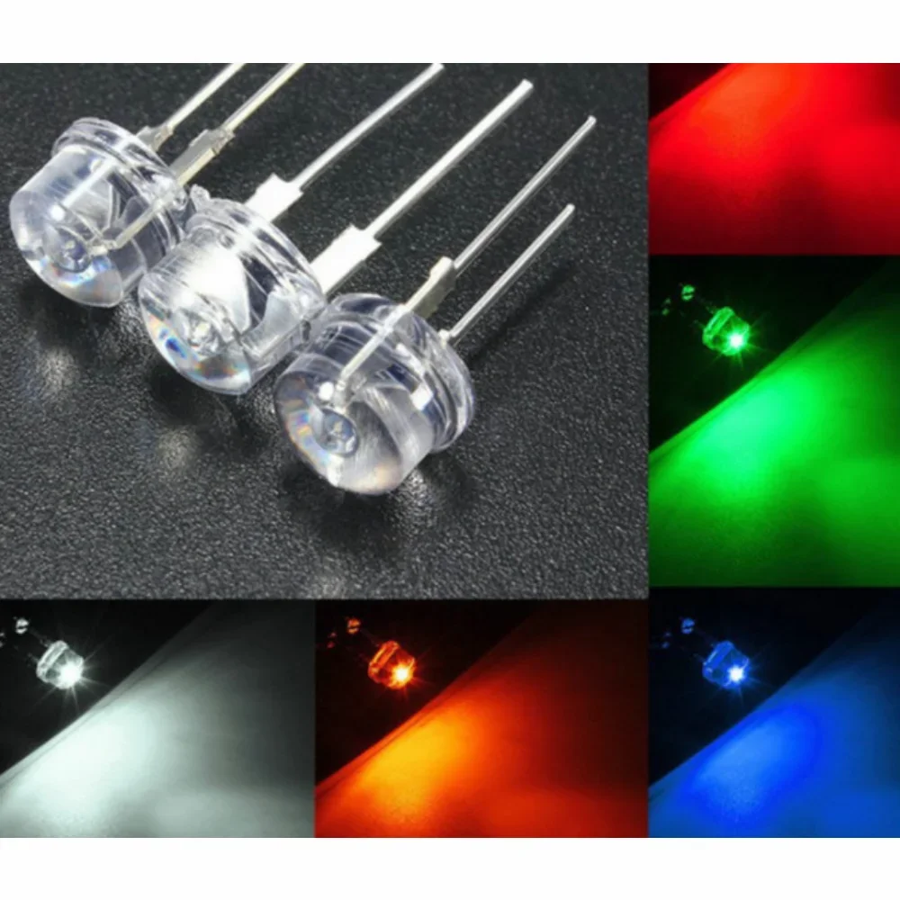10PCS-Straw-Hat-LED-Diode-8mm-Clear-Ultra-Bright-F8-Green-Yellow-Red ...