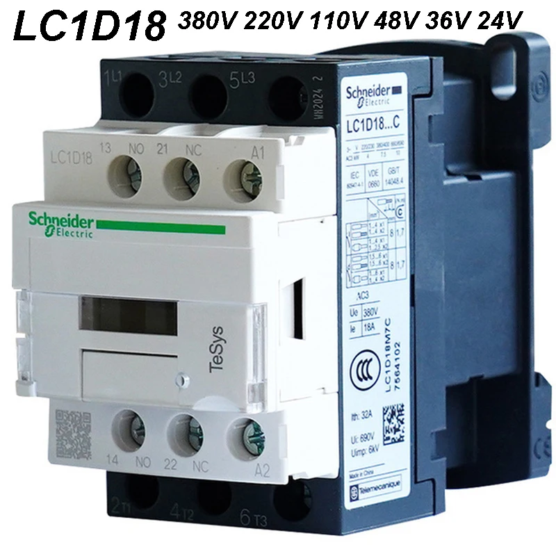 LC1D18 Schneider AC Contactor 3P 18A Coil Voltage 24V 36V 48V 110V 220V 380V LC1D18 B7C CC7C E7C ...